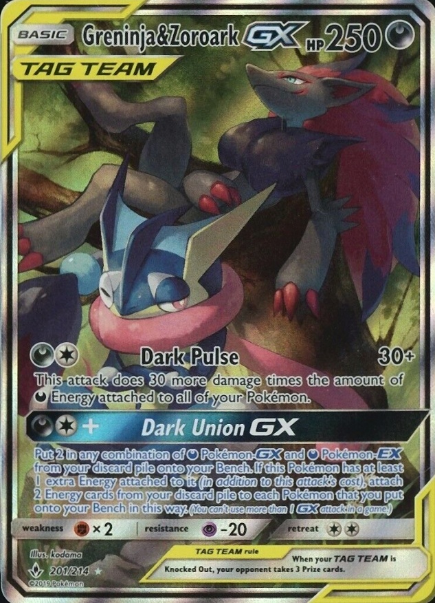 2019 Pokemon Sun & Moon Unbroken Bonds Full Art/Greninja & Zoroark GX #201 TCG - VCP Price Guide