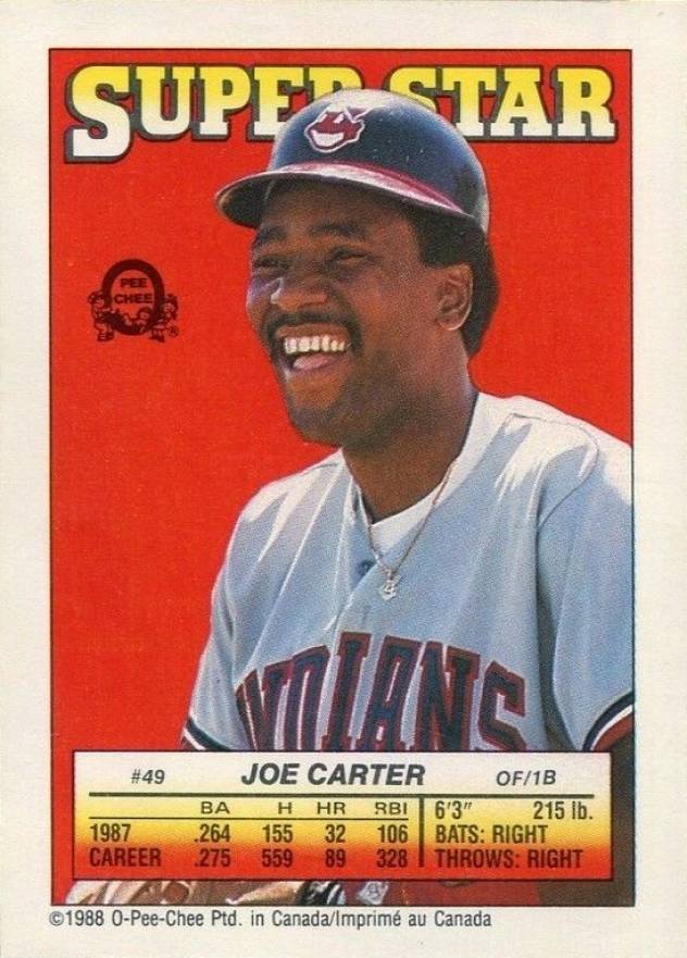 1988 O-Pee-Chee Stickers Joe Carter/Nolan Ryan/Bert Blyleven #49/7/276 ...