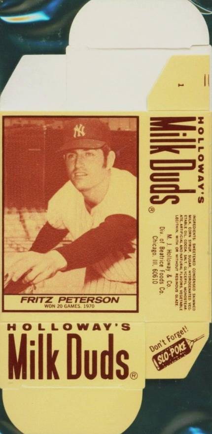 1971 Milk Duds Complete Box Fritz Peterson #1 Baseball - VCP Price Guide